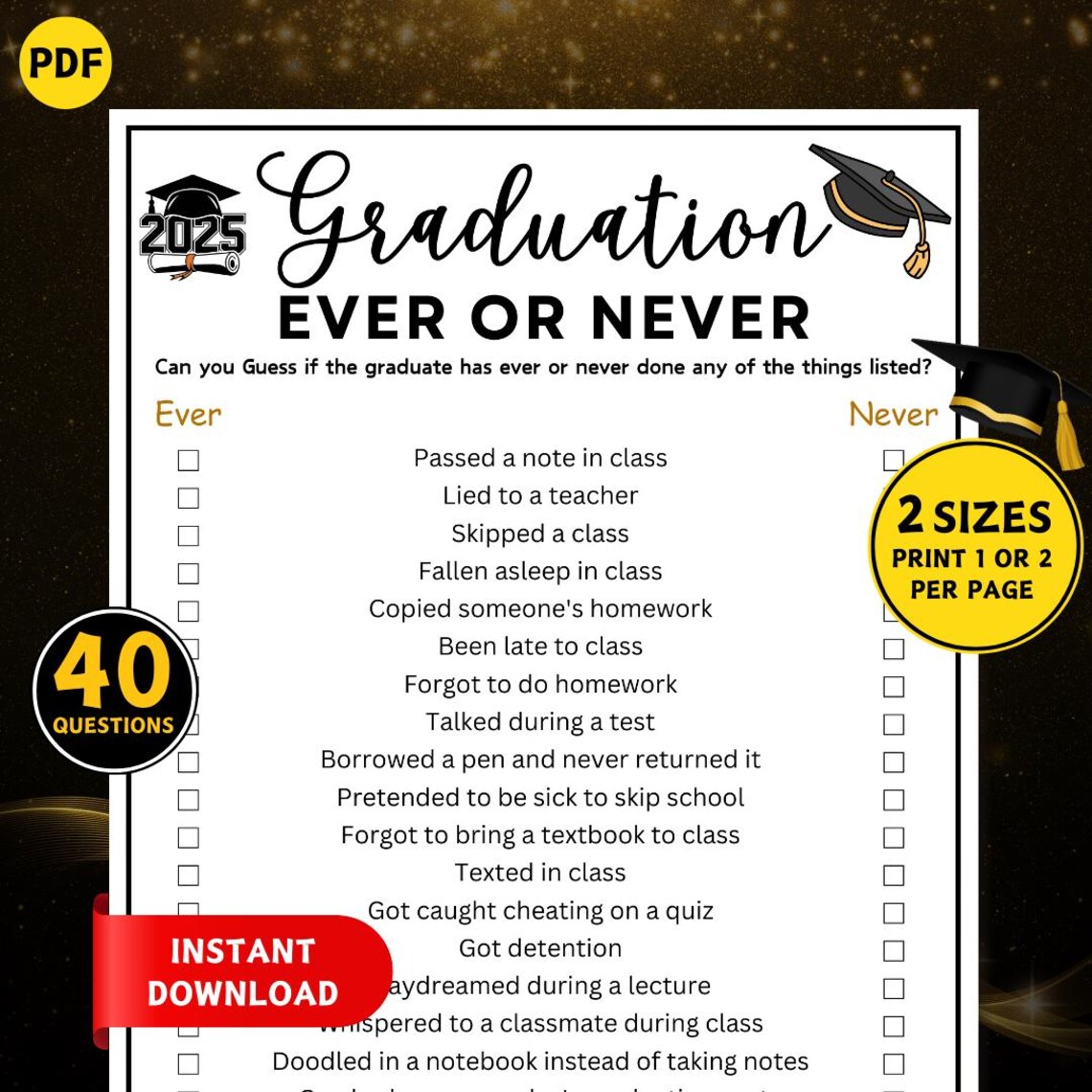 Printable Graduation Game Never Have I Ever, Fun Graduation Party Games ...
