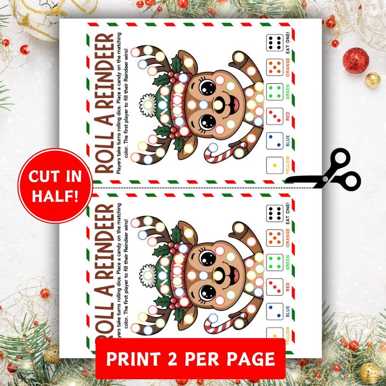 Roll a Reindeer Game, Printable Christmas Game, Christmas Dice Game ...