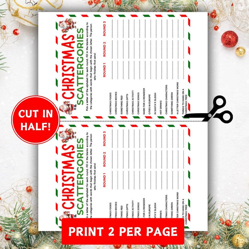 Christmas Scattergories Game, Printable Christmas Games, Category ...