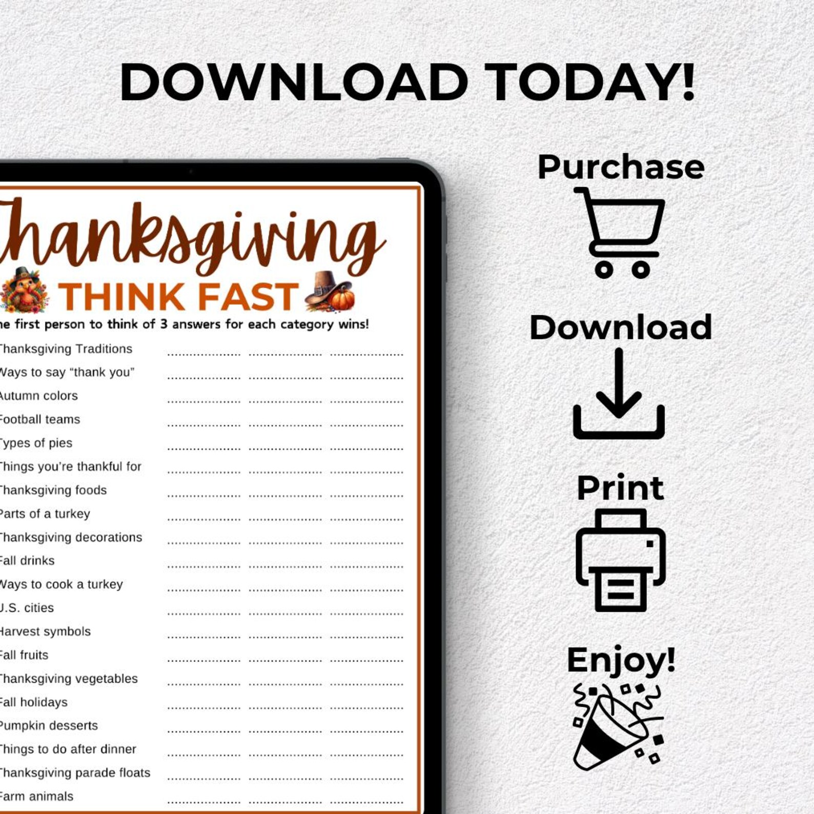 Thanksgiving Think Fast Game! Printable Thanksgiving Games, Think Quick ...