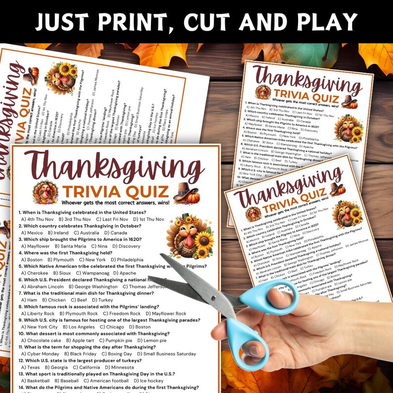 Thanksgiving Trivia Game, Printable Thanksgiving Game, Fall Games for ...