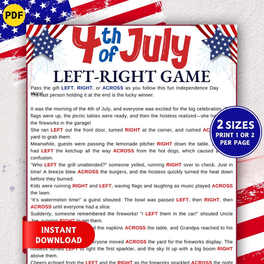 Left Right Fourth of July Game, Pass the Prize Gift Exchange Game ...