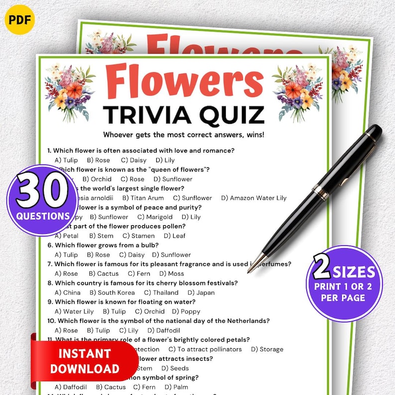 Flower Trivia Game, Flowers Trivia Quiz, Spring Season Game, Spring ...