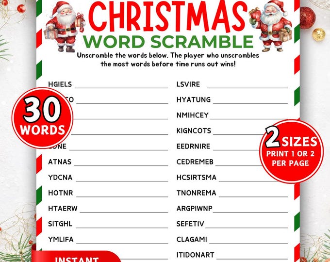 Christmas Word Scramble Game, Printable Christmas Game, Word Unscramble ...