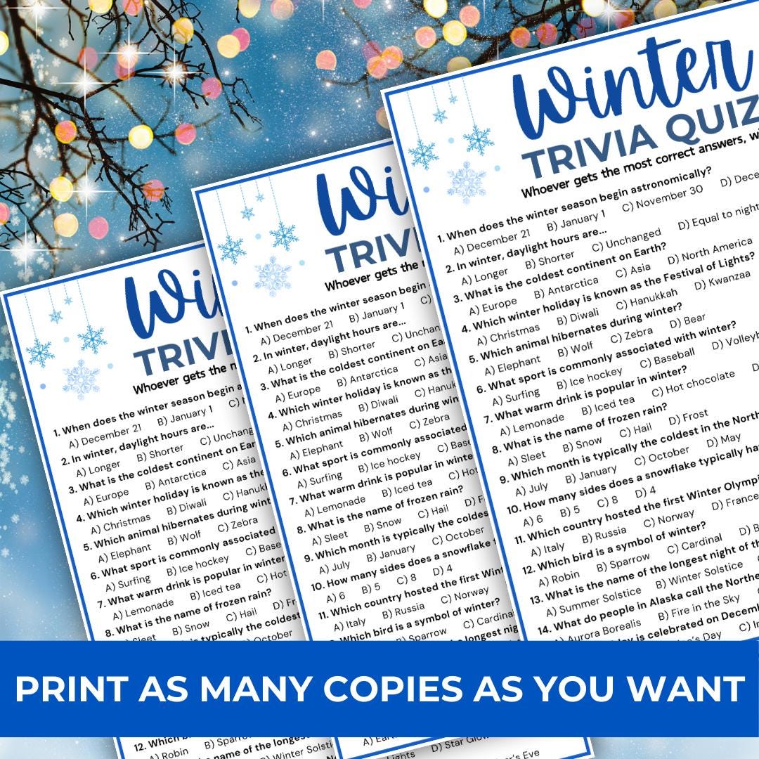 Winter Trivia Game, Winter Trivia Quiz, Printable Winter Game, Winter ...