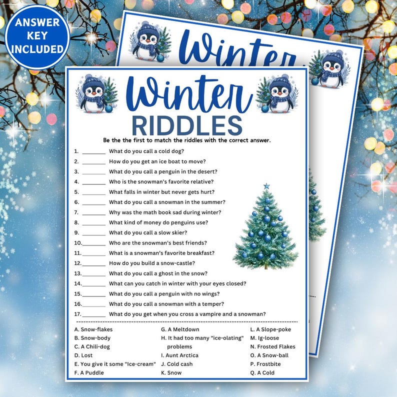 Winter Riddles Game, Holiday Riddle Game, Riddle Me This, Fun Winter ...