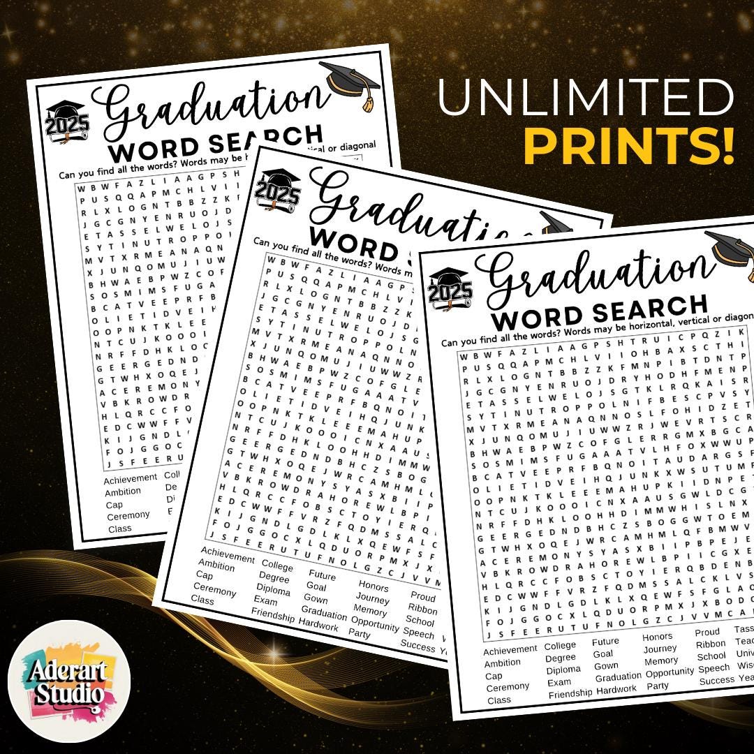 Printable Graduation Word Search Game, Graduation Games, High School or ...