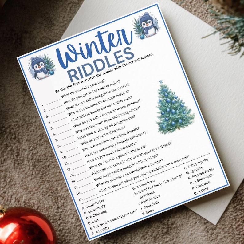 Winter Riddles Game, Holiday Riddle Game, Riddle Me This, Fun Winter ...