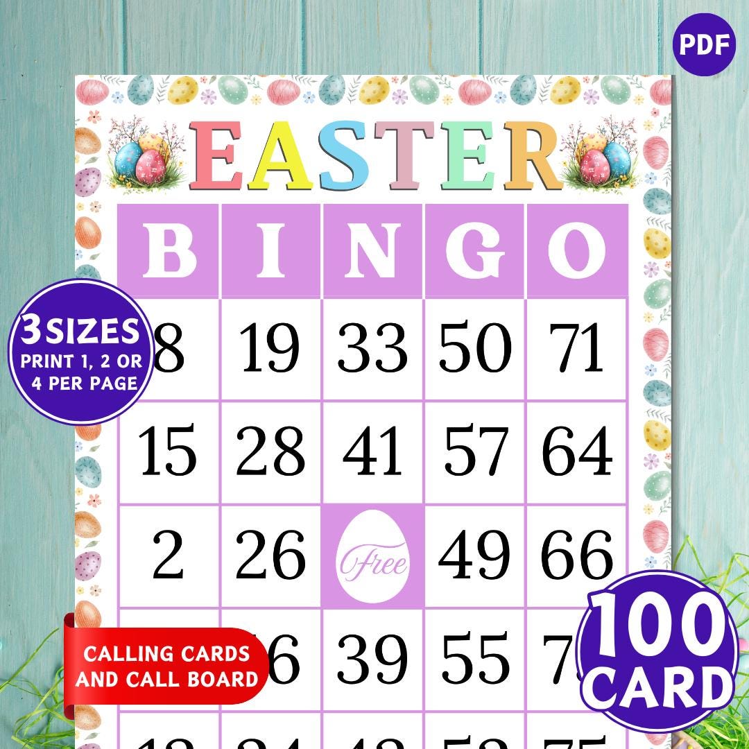 100 Easter Bingo Cards, Easter Party Game, Easter Bingo Game, Printable ...