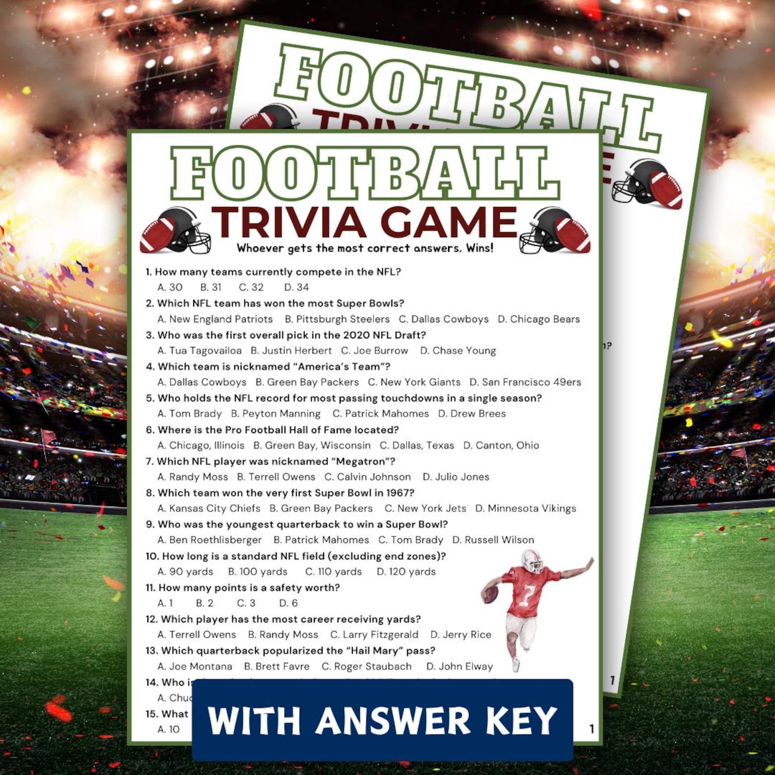 Football Trivia Game, Printable American Football Game, Football ...