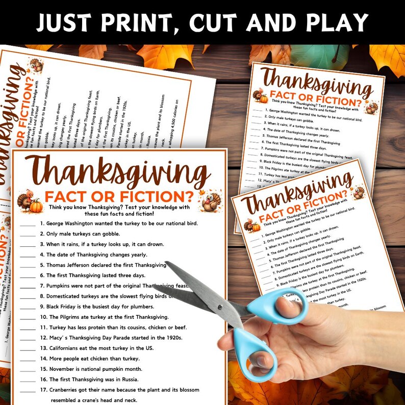 Thanksgiving Fact or Fiction Game, Thanksgiving Printable Games ...