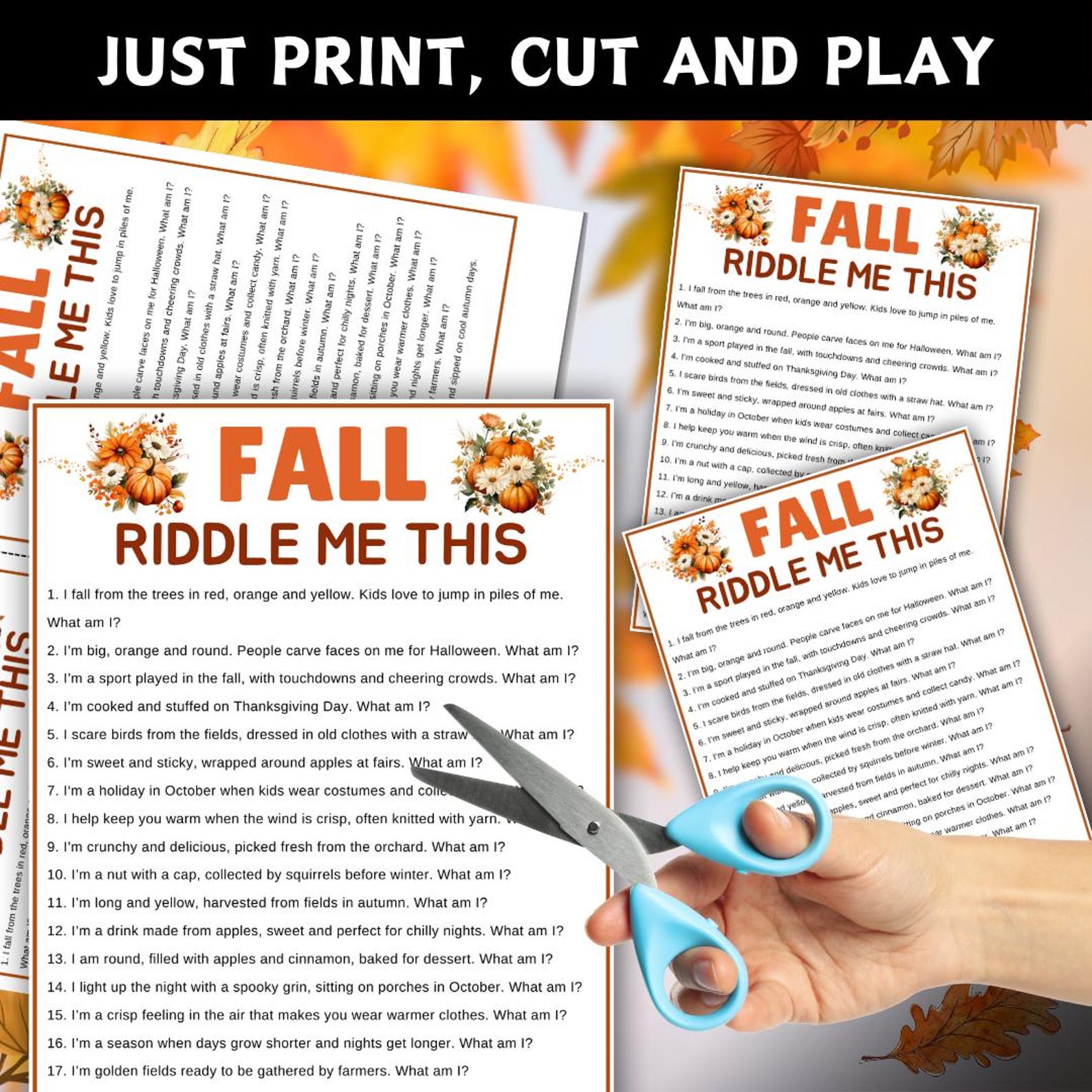 Fall Riddle Me This, Autumn Trivia Games, Family Fall Game Printable ...