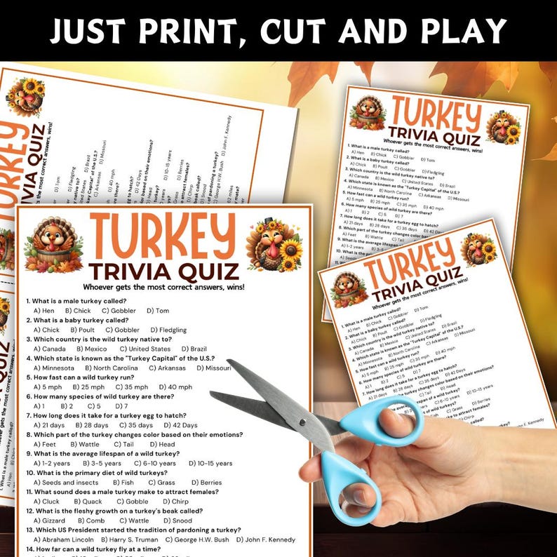Turkey Trivia Game, Printable Thanksgiving Party Game, Fall Trivia Quiz ...