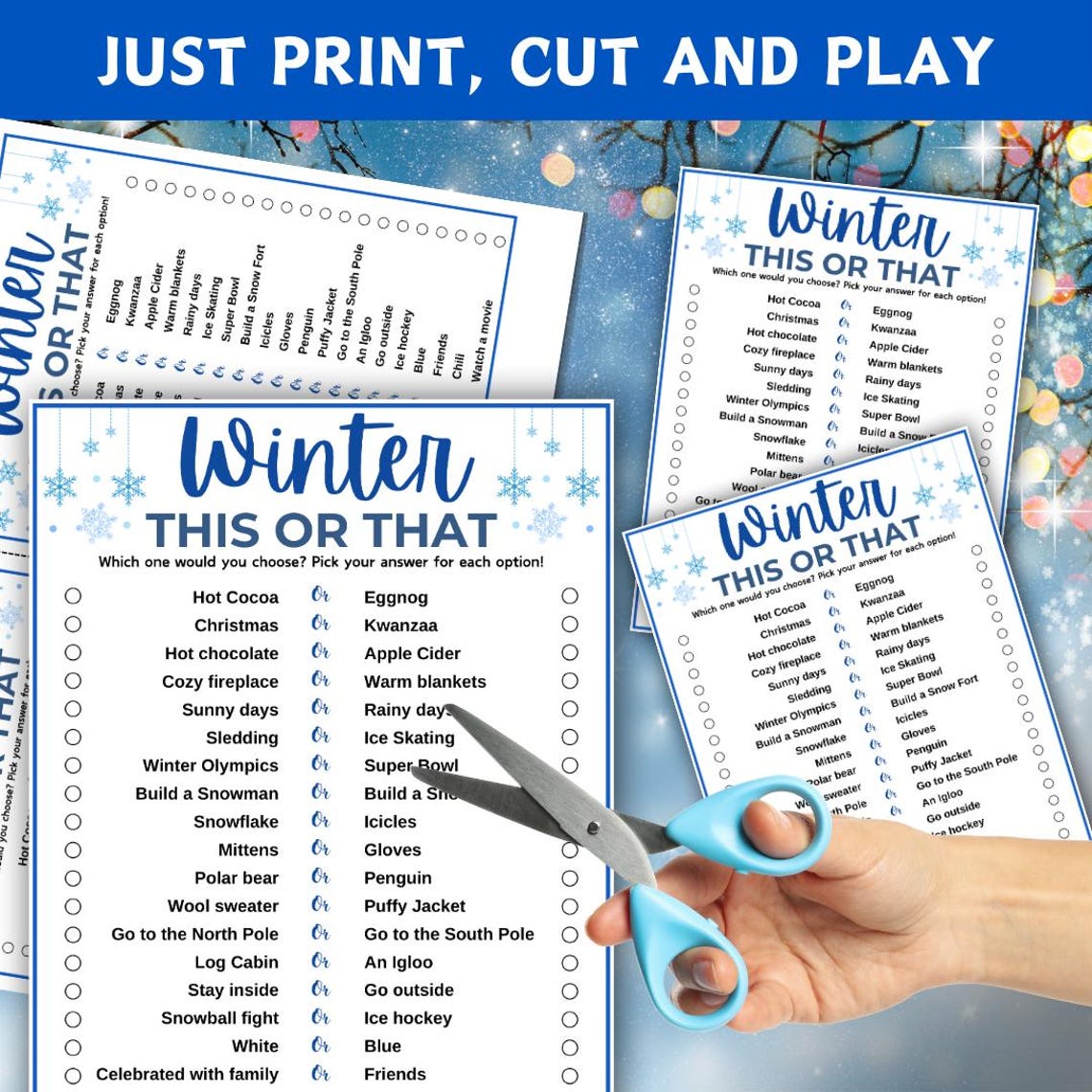 Winter This or That Game, Would You Rather, Printable Winter Games for ...