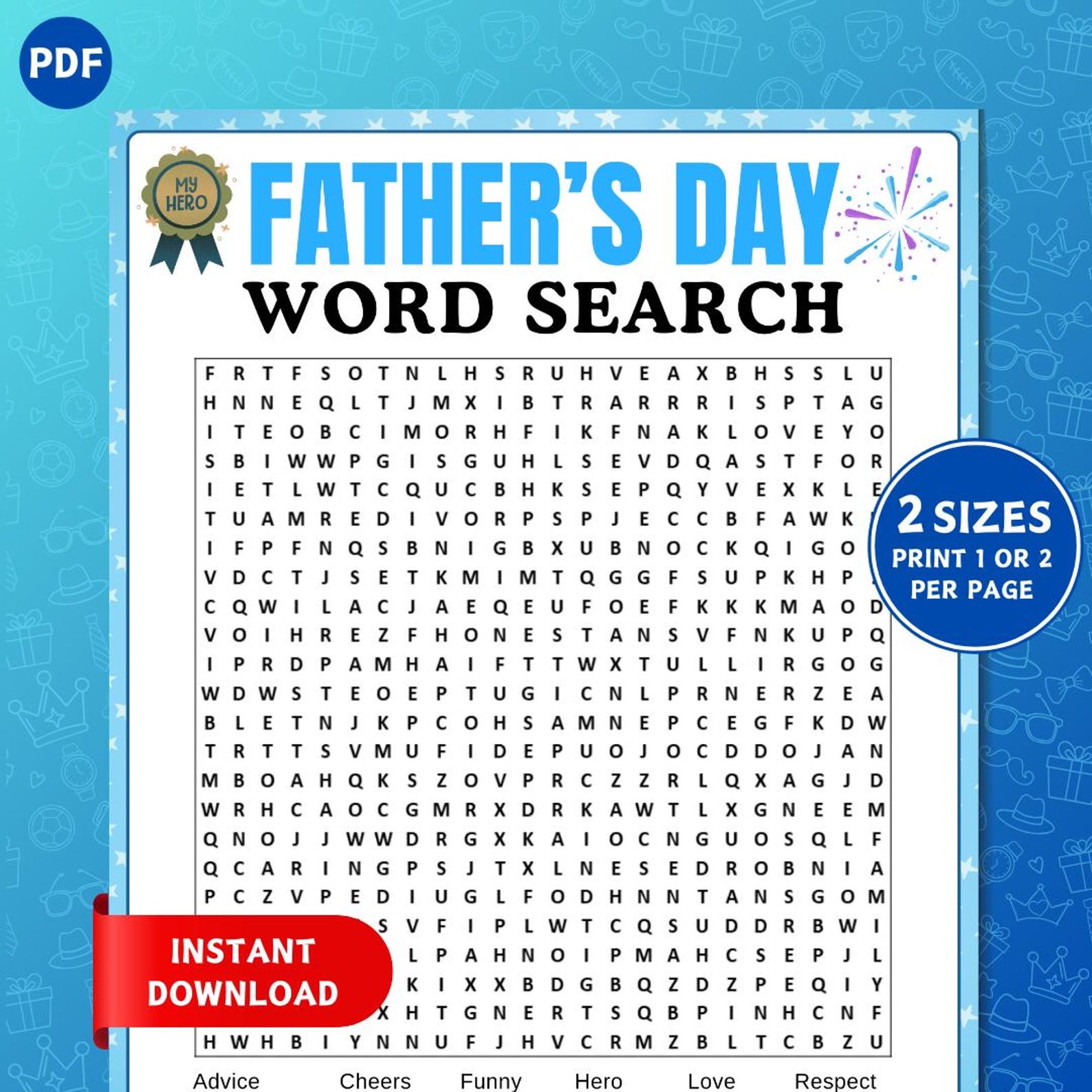 Father's Day Word Search Game, Printable Fathers Day Party Game, Word ...