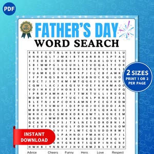 Father's Day Word Search Game, Printable Fathers Day Party Game, Word ...