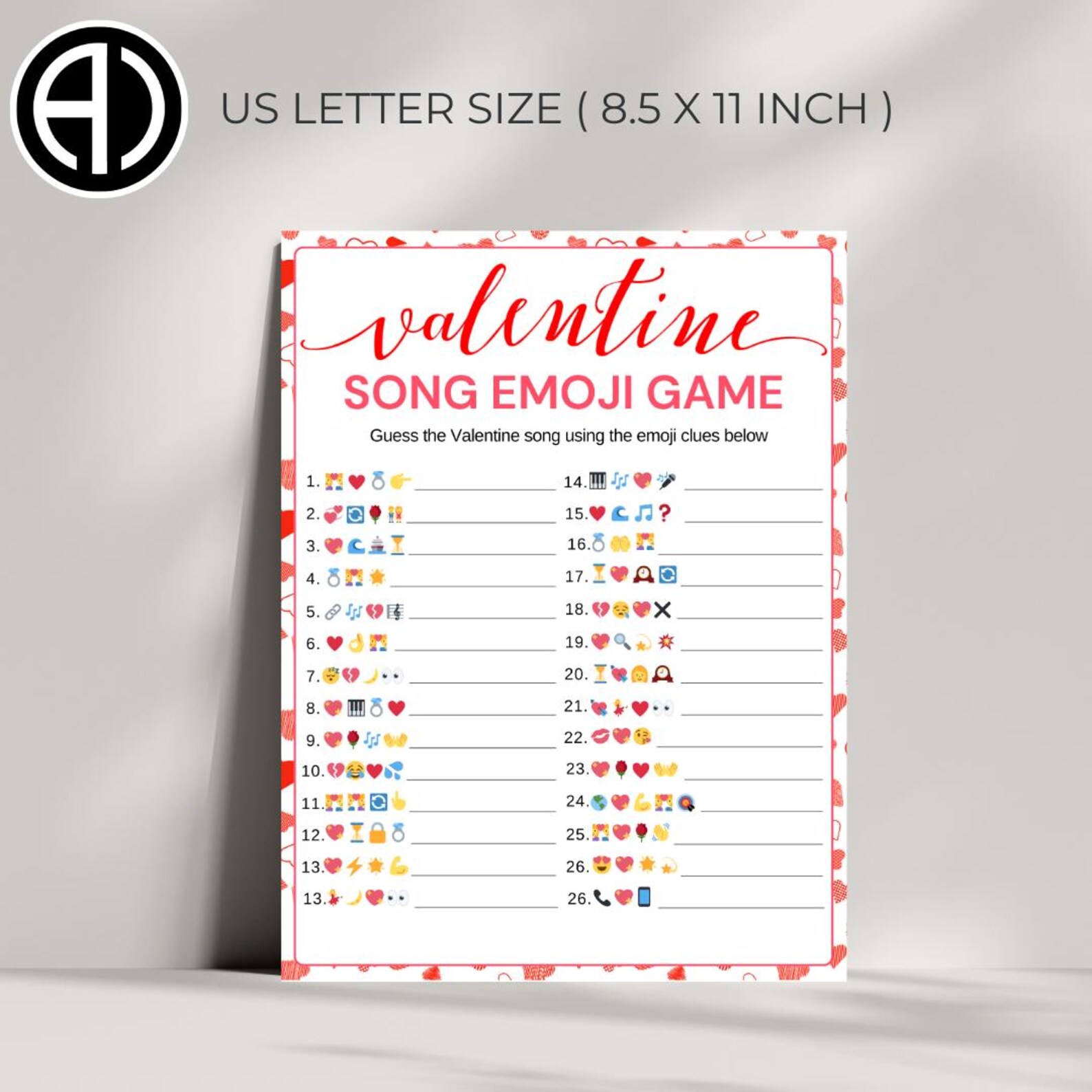 Valentine's Day Song Emoji Game, Printable Guess the Emoji Quiz ...
