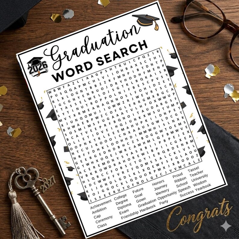 Printable Graduation Word Search Game, Graduation Games, High School or ...
