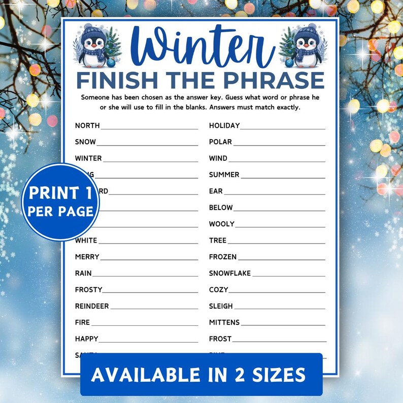 Winter Finish the Phrase Game, Printable Winter Game, Winter Trivia ...