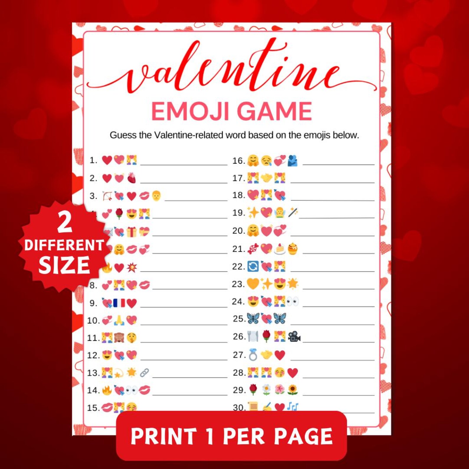 Valentine's Day Emoji Pictionary Bundle, Valentines Emoji Bundle ...