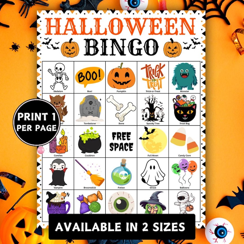 50 Halloween Bingo Cards, Halloween Bingo Game, Halloween Party Games ...