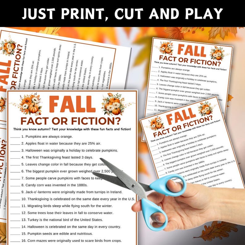 Fall Fact or Fiction Game, Printable Autumn Fact Quiz, Fall Trivia Game ...