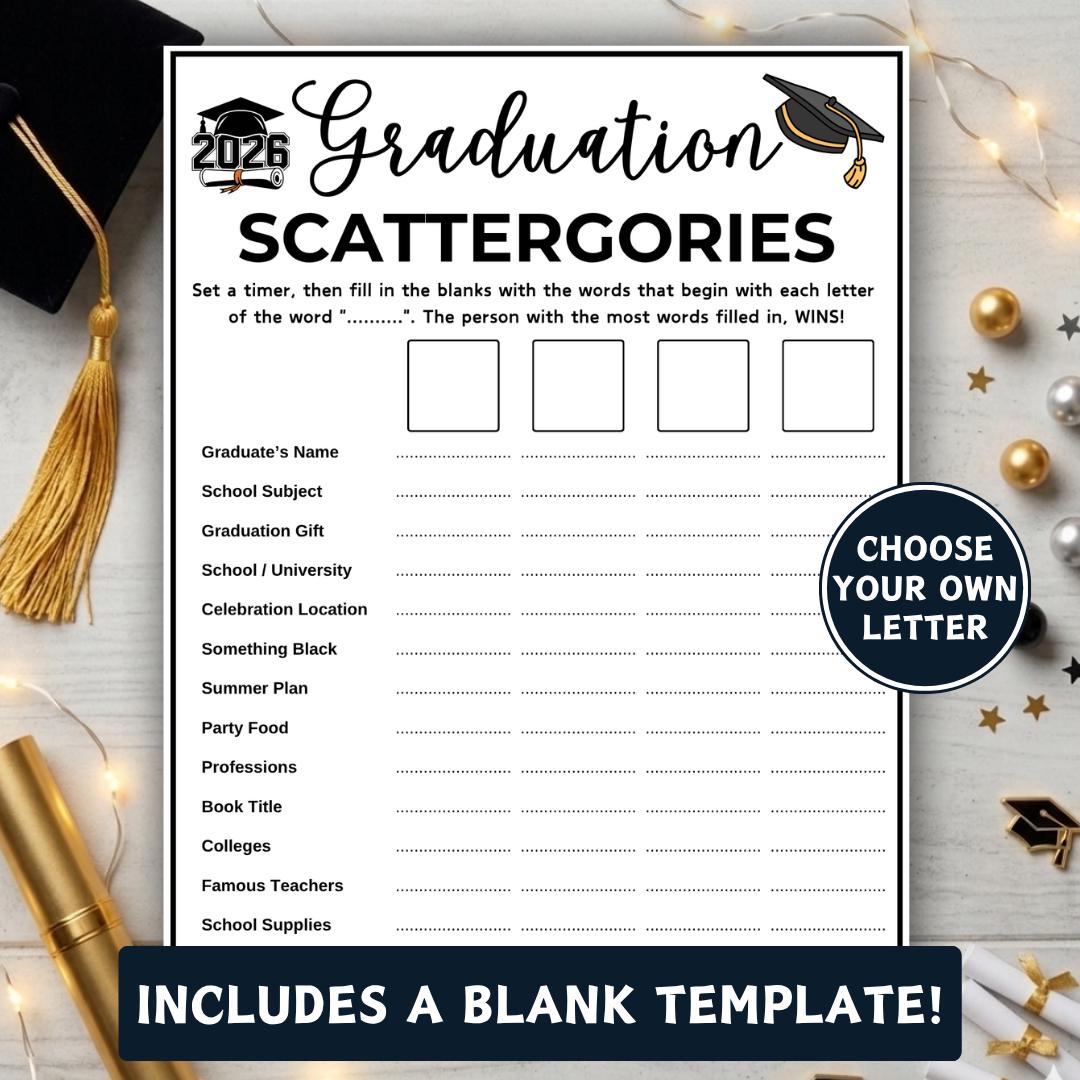 Graduation Scattergories Games Bundle, Graduation Party Game, Group ...