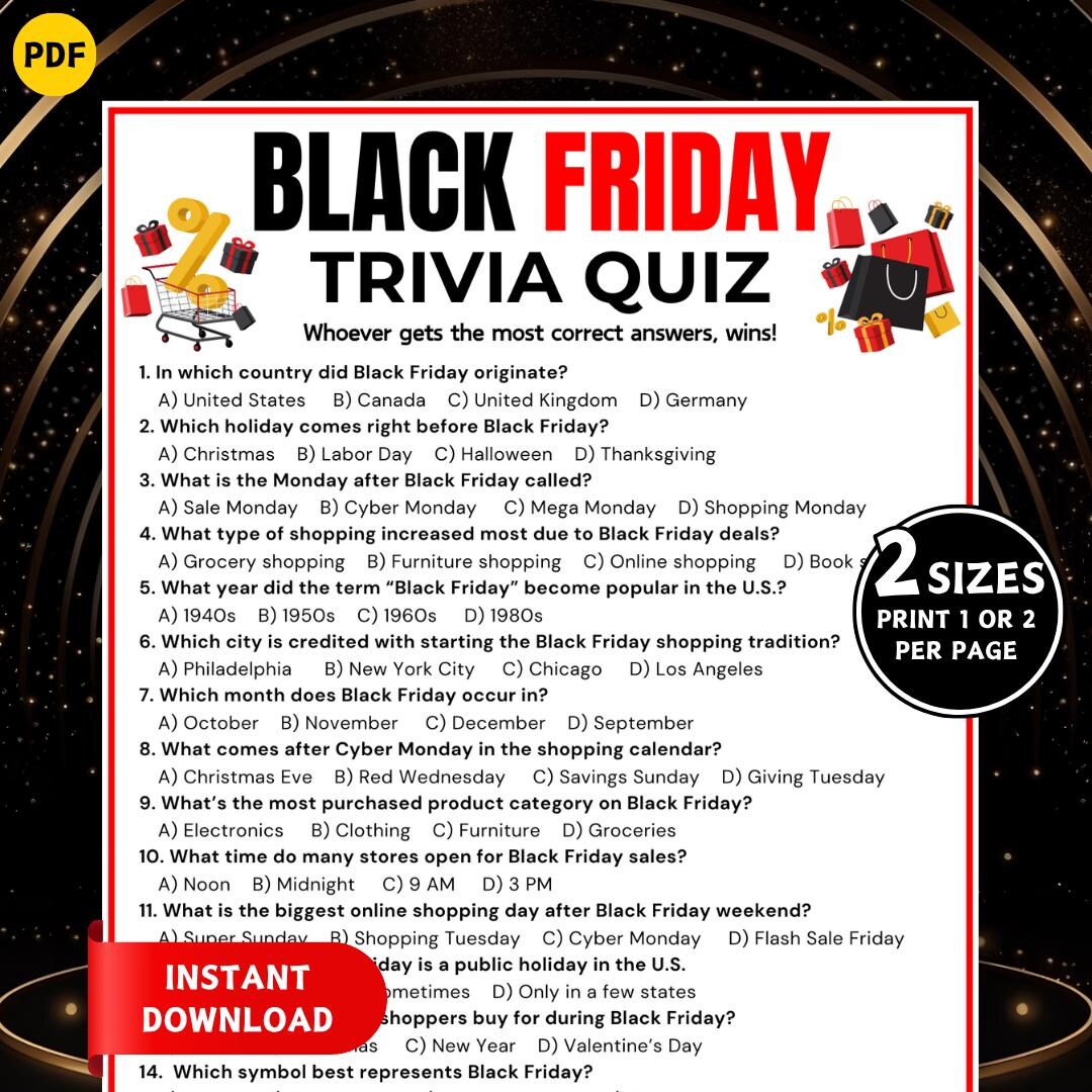 Black Friday Trivia Game, November Trivia Quiz, Printable Autumn Game ...