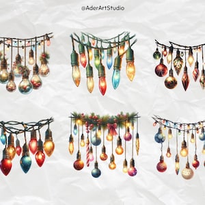 Watercolor Christmas Lights Clipart Bundle, Christmas Clipart ...