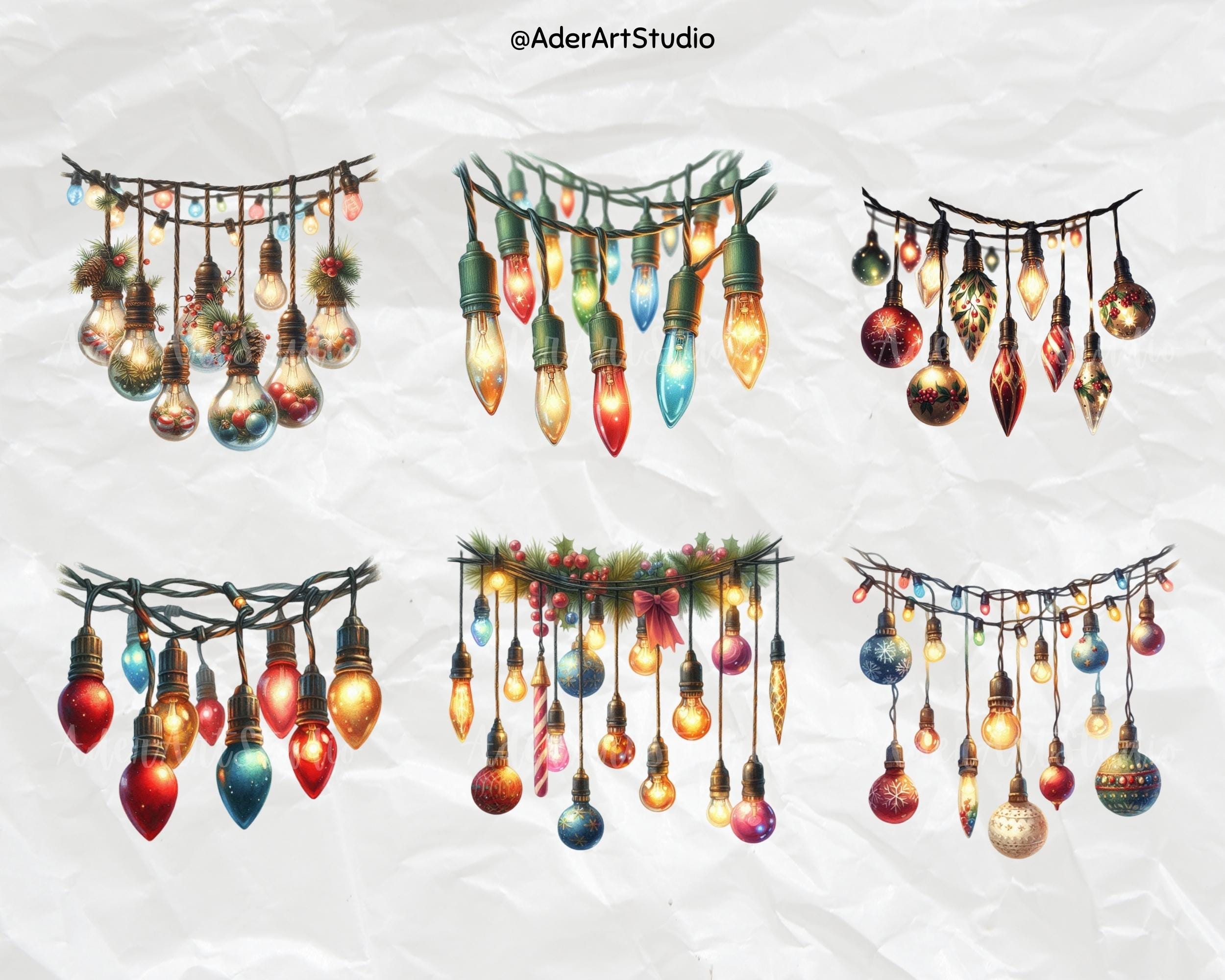 Watercolor Christmas Lights Clipart Bundle, Christmas Clipart ...