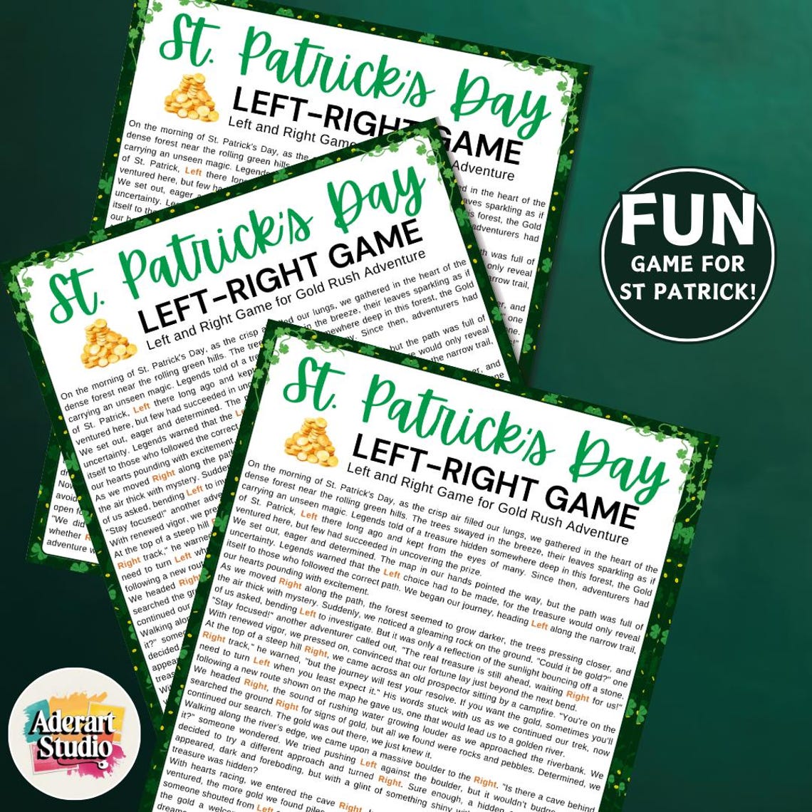 Gold Rush Adventure Left Right Game, Left-right St. Patrick's Game ...