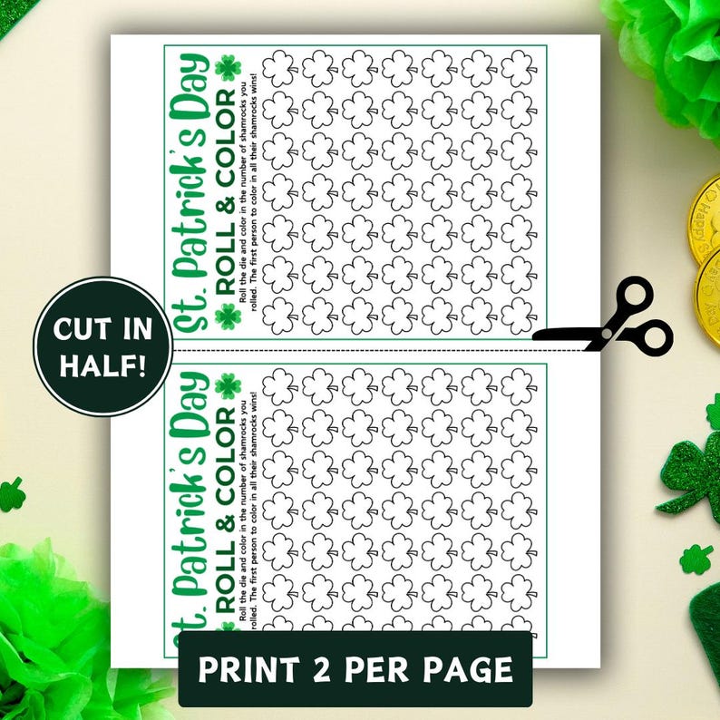 Printable St Patricks Day Roll and Color Game, St Patrick's Party Game ...