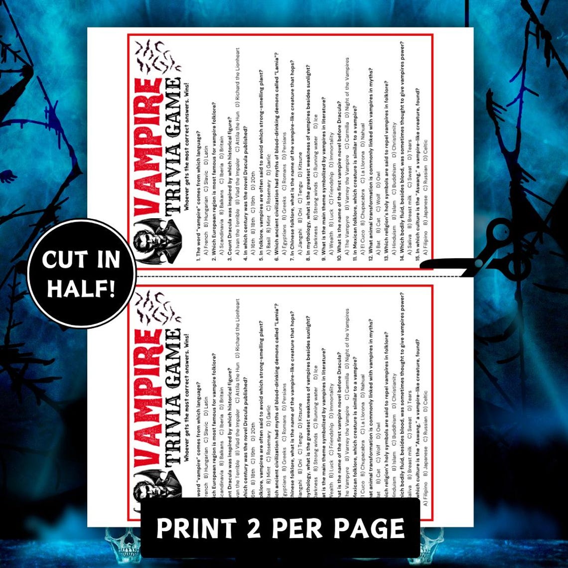 Vampire Trivia Game, Vampire Quiz, Halloween Trivia Game, Spooky Game ...