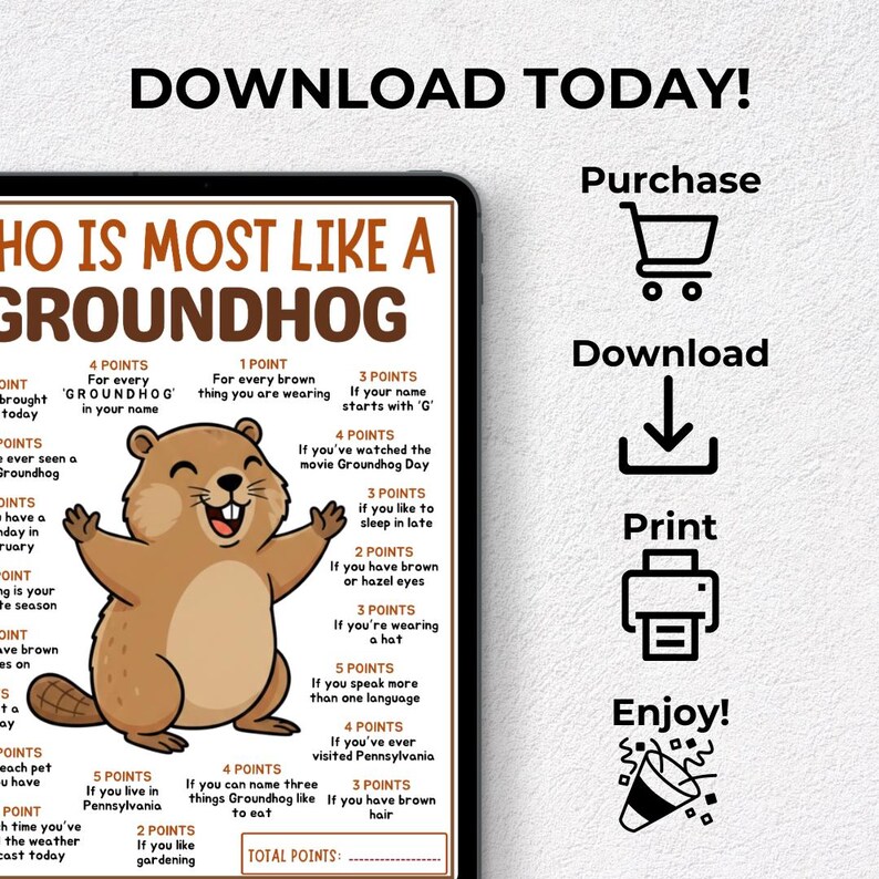 Who is Most Like a Groundhog Game, Punxsutawney Phil Printable Games ...
