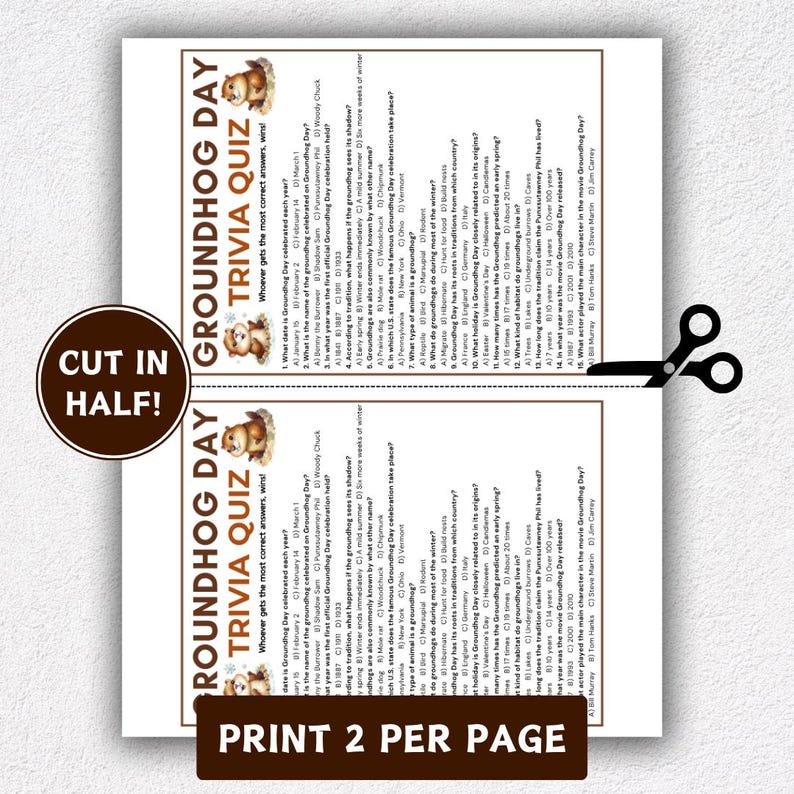 Groundhog Day Trivia Game, Printable Groundhog Day Activity, Family ...