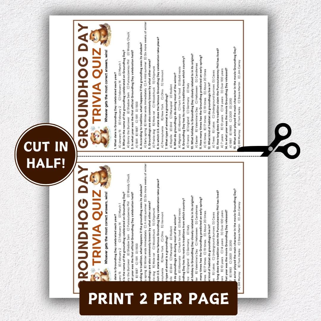 Groundhog Day Trivia Game, Printable Groundhog Day Activity, Family ...