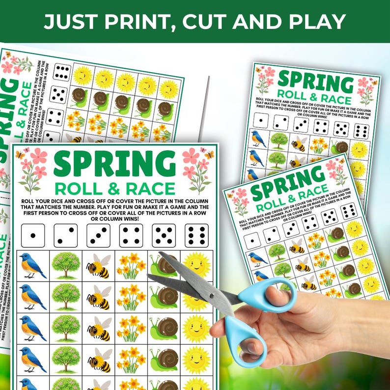 Spring Roll and Race Game, Printable Spring Dice Game for Kids & Adults ...