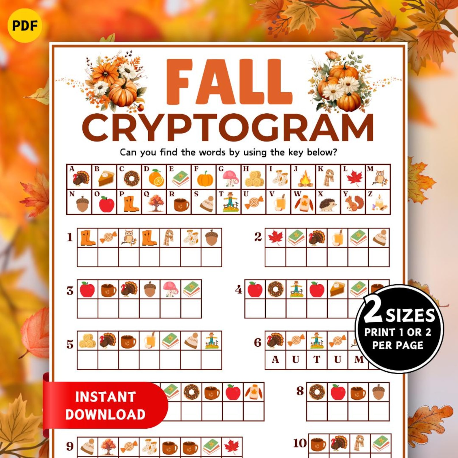 Fall Cryptogram Game, Autumn Cryptogram Puzzle, Printable Autumn Game ...