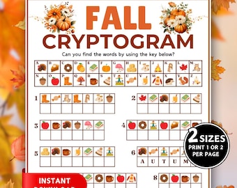 Fall Cryptogram Game, Autumn Cryptogram Puzzle, Printable Autumn Game ...