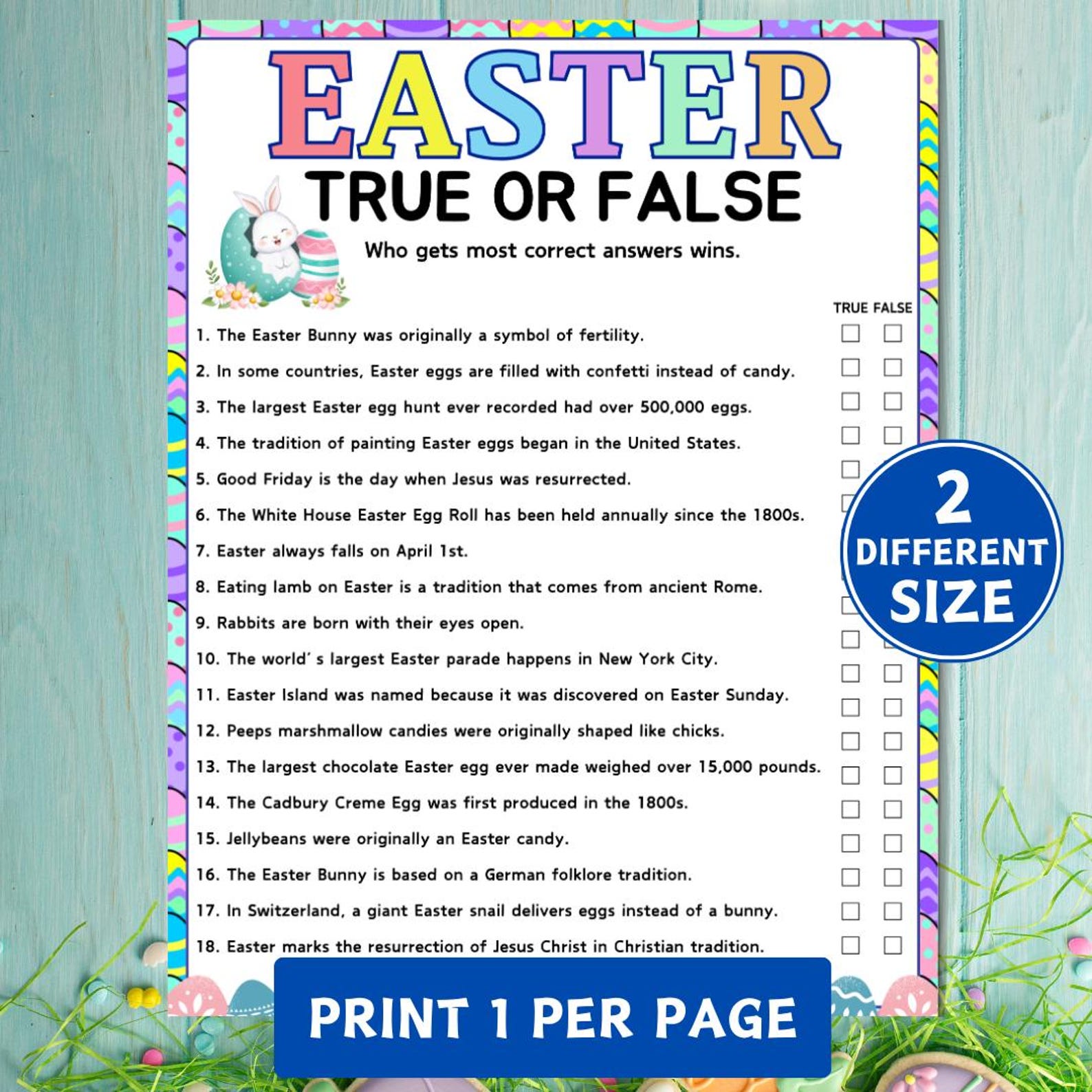 True or False Easter Game, True or False Game, Printable Easter Games ...