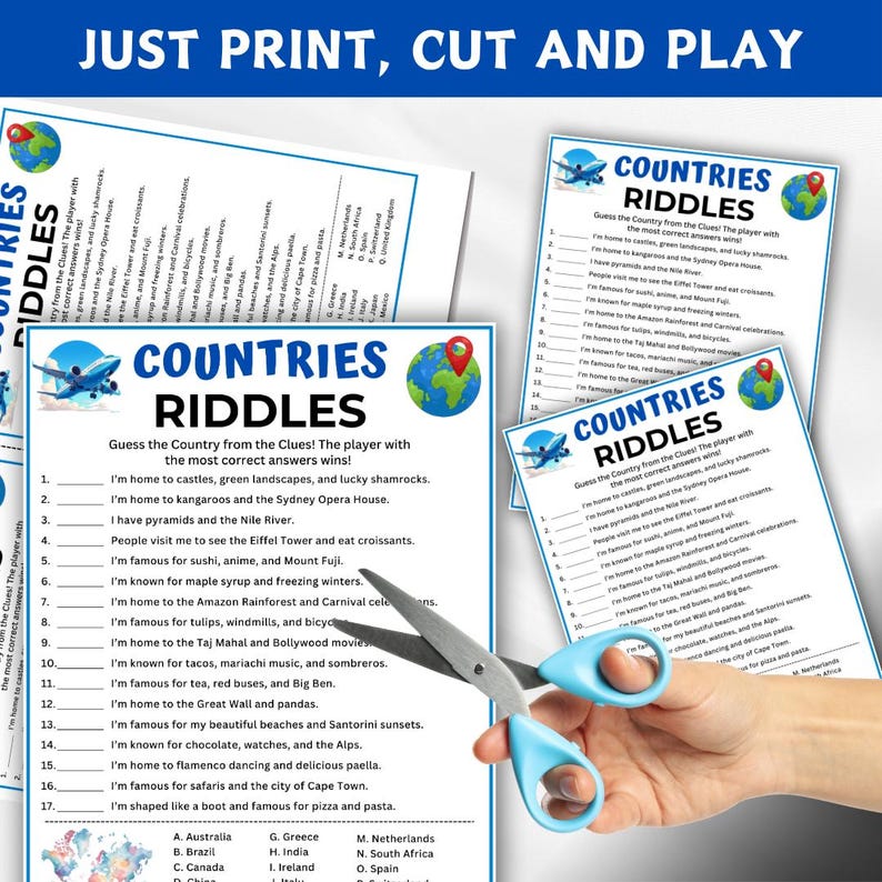 Countries Riddles Game With Answers, Printable Party Game for Kids ...