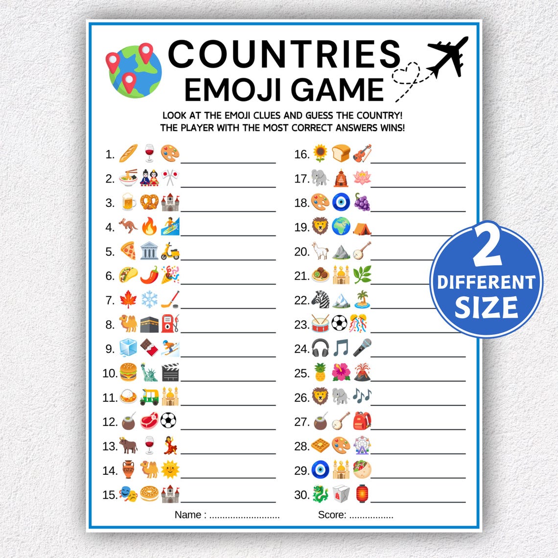 Countries Emoji Game, Country Emoji Pictionary Game, Printable Party ...
