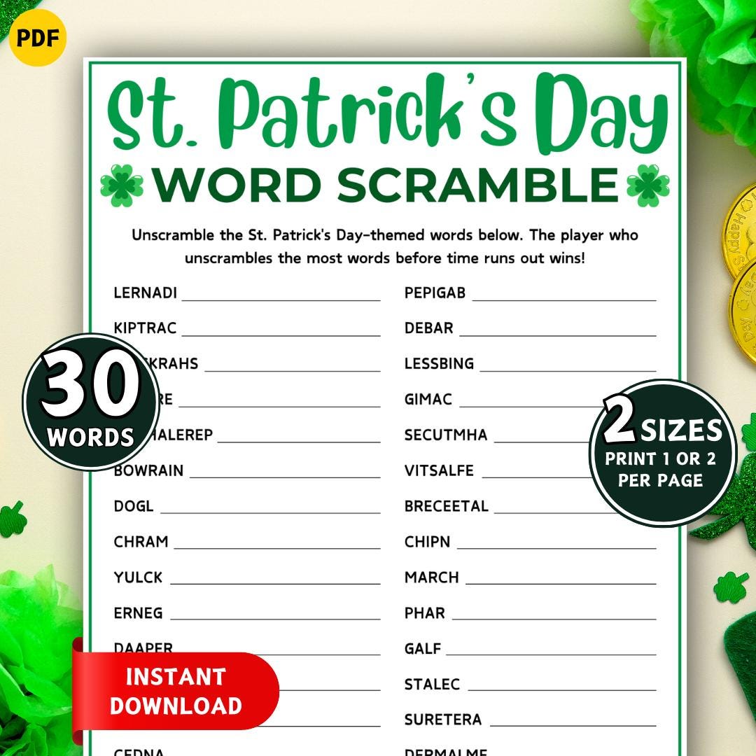 St. Patrick's Day Word Scramble Game, Printable St. Patrick's Day Games ...
