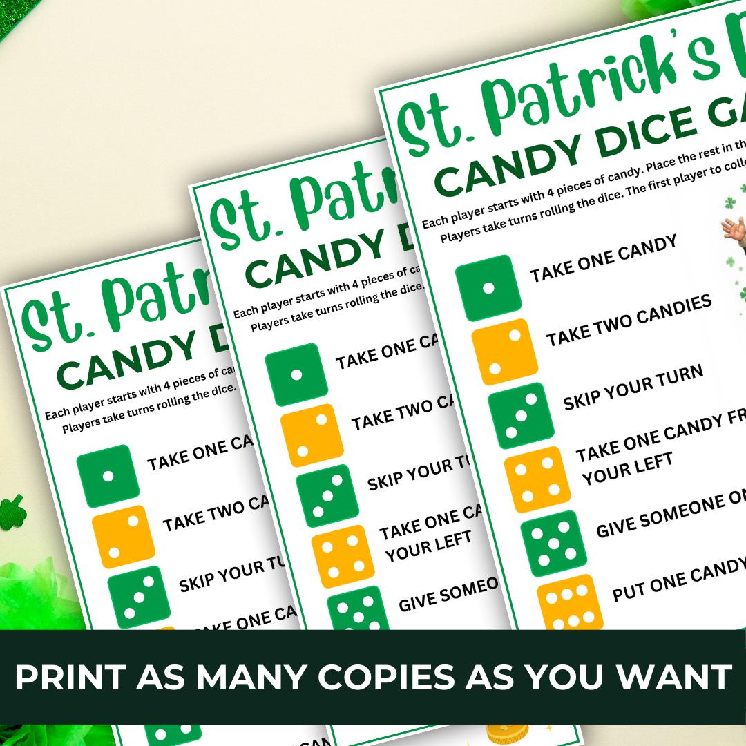 St. Patrick's Day Candy Dice Game, Printable St. Patrick's Day Dice ...