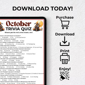 October Trivia Game, Autumn Trivia Quiz, Fall Party Game, Printable ...