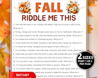 Fall Riddle Me This Game, Printable Autumn Game, Fall Riddles, Fall ...