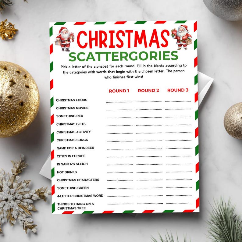 Christmas Scattergories Game, Printable Christmas Games, Category ...