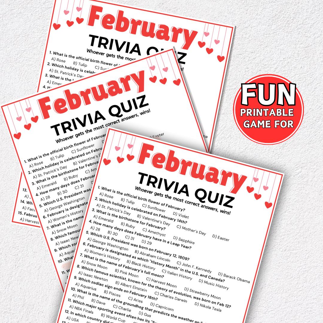 February Trivia Game, Valentines Day Trivia Quiz, Winter Season Games ...