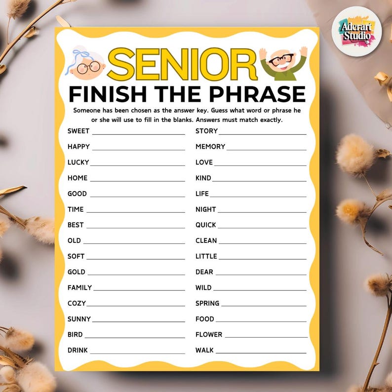 Senior Finish the Phrase Game, Games for Senior Citizens, Seniors ...
