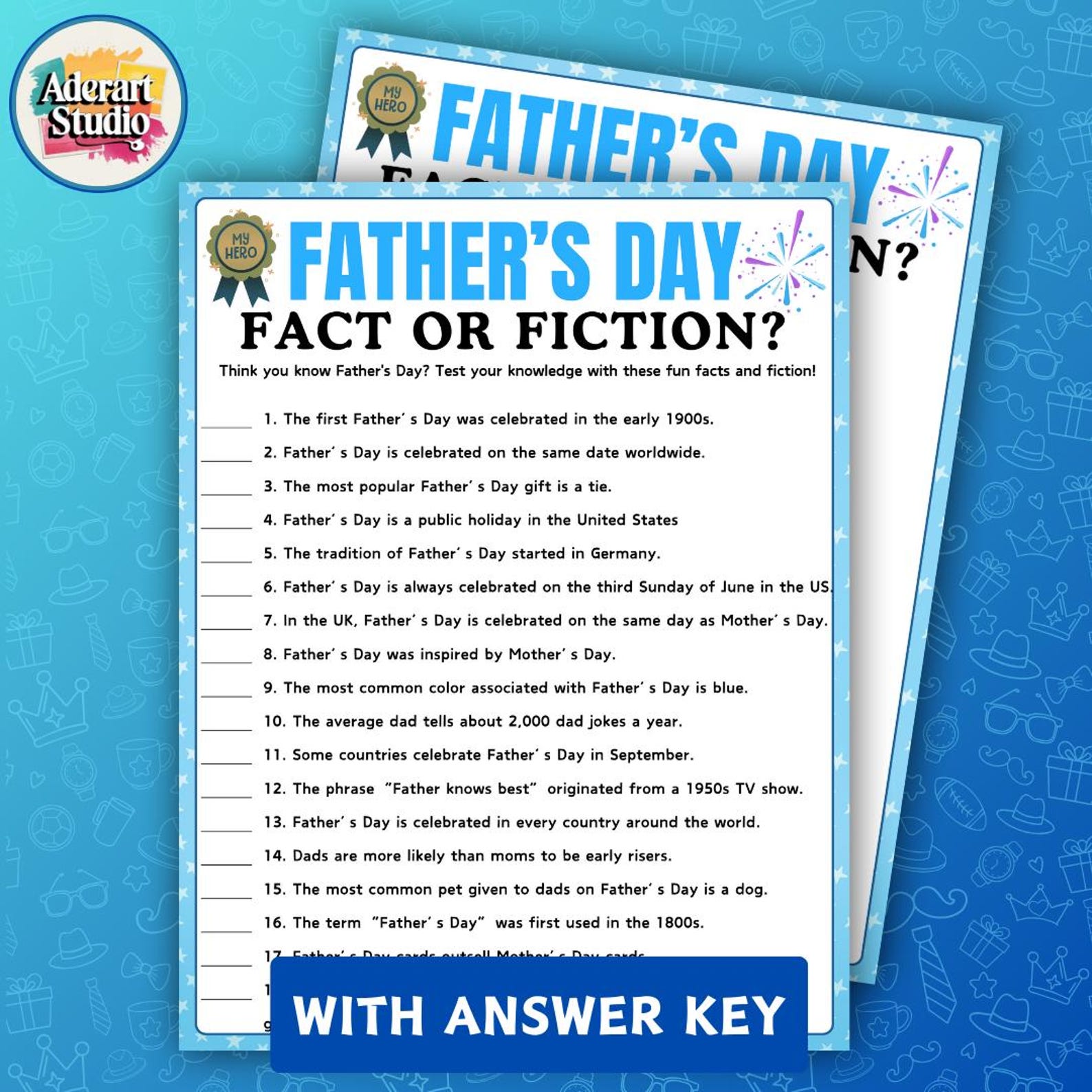 Father's Day Fact or Fiction Game, Printable Fathers Day Fact Quiz ...